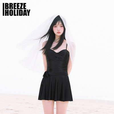 breezeholiday2025连体裙式泳衣女款保守遮肉显瘦简约纯欲泳装