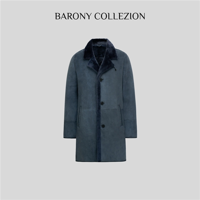 ‘BARONY’【8165】男士百搭西班牙皮毛一体中长款皮毛一体外套轻