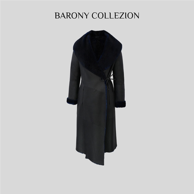 BARONY【D01WBD8272】立体裁剪披肩款进口皮草外套皮毛一体