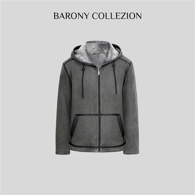 ‘BARONY‘【81309】男士百搭休闲连帽皮毛一体外套舒适时尚冬季