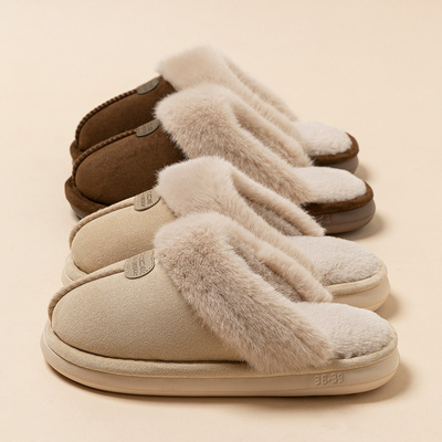 情侣秋冬季加绒木地板静音棉拖鞋不沾灰男女居家室内家用防滑保暖