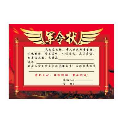 丁田宣牌军令状承诺书