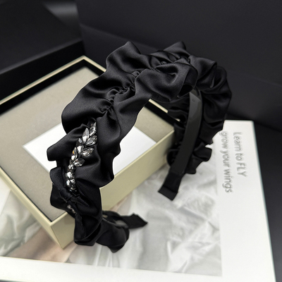 高级感时尚显脸小减龄宽边发箍女高颅顶发卡褶皱黑色头箍头饰发捆