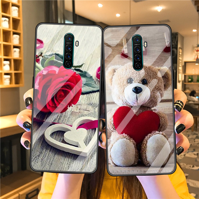 OPPO Reno Ace钢化玻璃手机壳reno ace全包边Realme X2 Pro清新可爱保护套软边个性镜面玻璃情侣定制_虎窝淘
