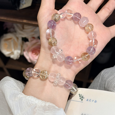 十里间直【落日繁花】甜美清新紫黄晶白水晶手串氛围感