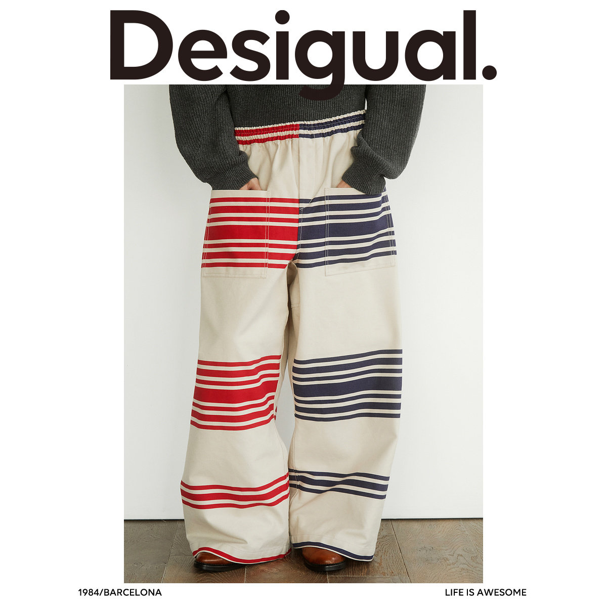 【设计师限量联名】Desigual&HED MAYNER撞色条纹拼接休闲裤