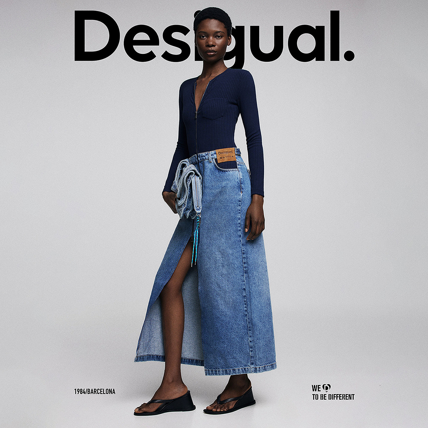 Desigual【BOTTER联名】牛仔拼接针织开襟长女式连衣裙