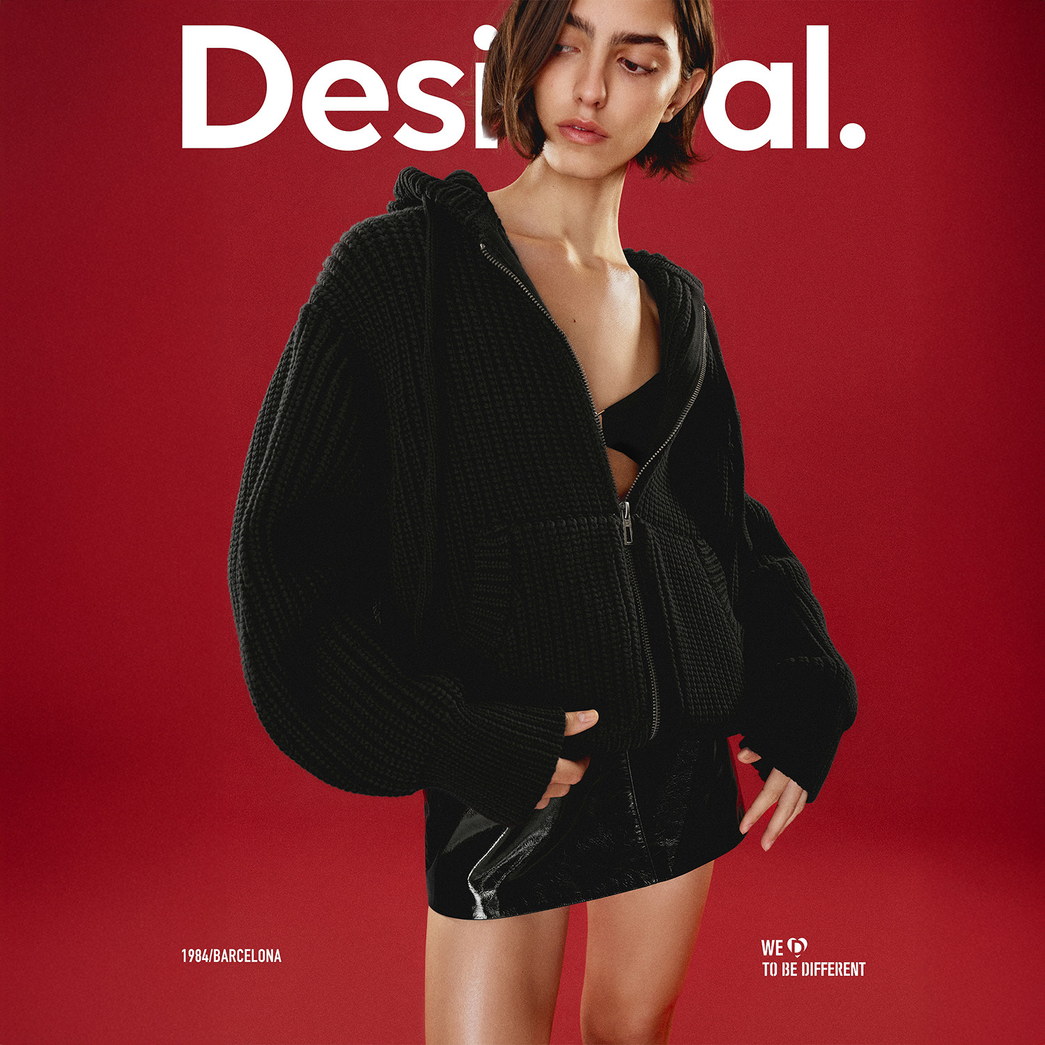 Desigual【Egonlab联名】女式粗针连帽拉链卫衣外套