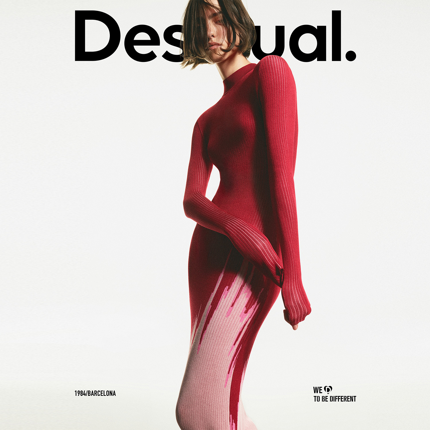 Desigual【Egonlab联名】女式红色渐变长款针织连衣裙