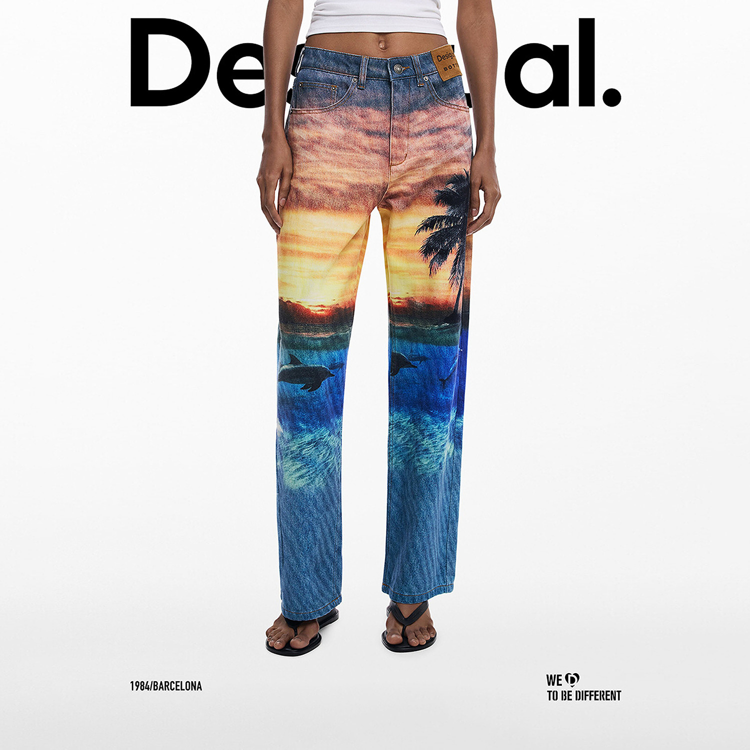 Desigual【BOTTER联名】海洋元素牛仔印花直筒牛仔裤