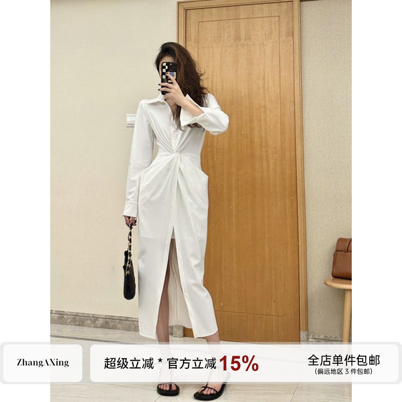 张阿星【暮光城堡连衣裙】秋季新款气质不规则扭结收腰修身连衣裙