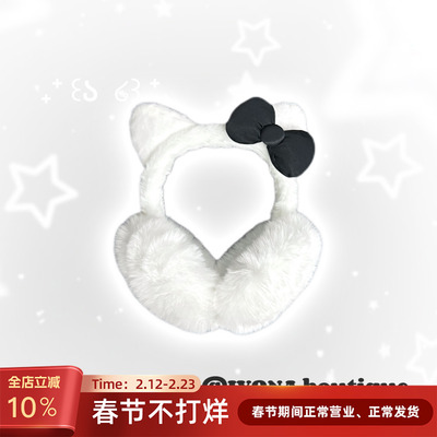 IVONA【甜酷K门^】原创手作可爱毛绒kitty猫保暖可折叠耳套耳暖