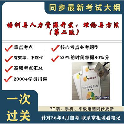 考点重点14056《培训与人力资源开发：理论与方法（第2版）》 自考笔记 资料 自考复习过关思维导图 精讲视频网课 考前押题资料