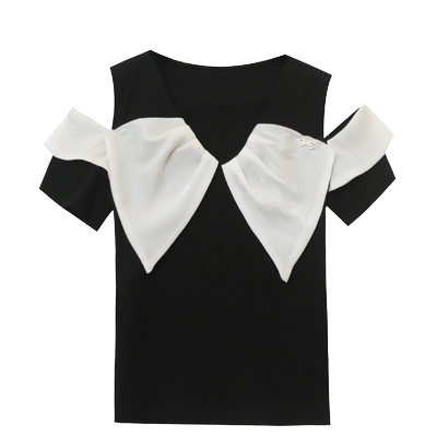 夏季V领短袖T恤女设计感气质上衣