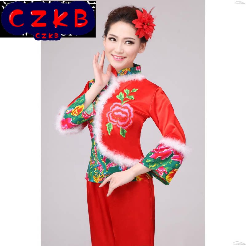 新款东北民族舞蹈花布大秧歌舞服装女中老年腰鼓套装演出服