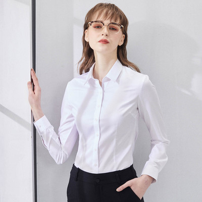 鲁泰旗下品牌DP免烫纯棉工装100支女士长袖衬衣商务白色衬衫上班