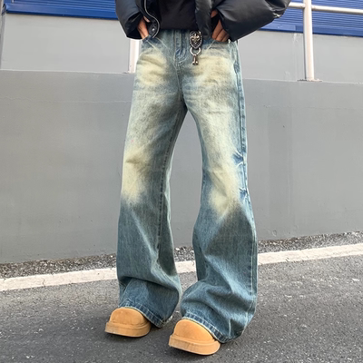 美式高街水洗潮牌宽松做旧牛仔裤