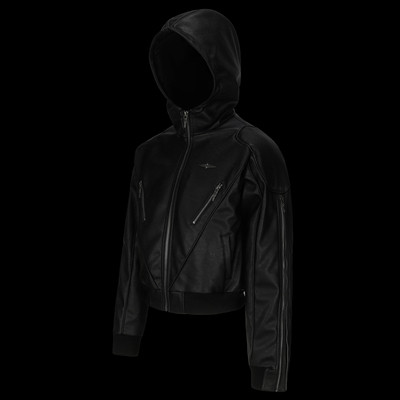 LE LOSANGE SPARKLE ZIP LEATHER JACKET火花拉链连帽皮夹克