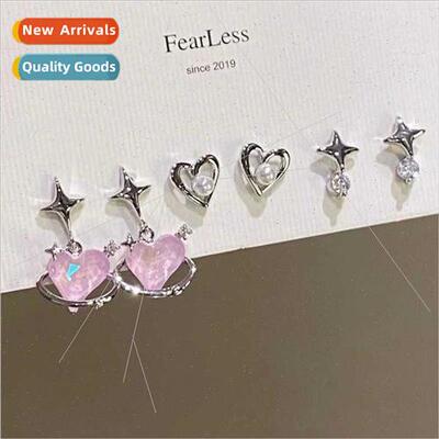 Koreaiche pink love starburst sixpcs earrings female  ins ea