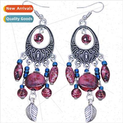 Vintage Ethnic Earrings Baroque Tassel Leaf Earrings Hand-pa