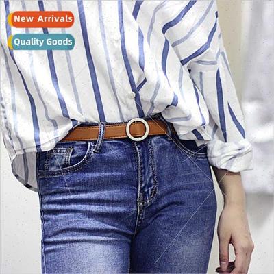 pinless round buckle free punch ladies belt jeans belt femal