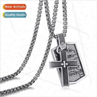 Men Stainless Steel Hip Hop Necklace Vintage Cross Pendant E