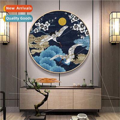 Cross stch new modern Chinese living room round cranes auspi