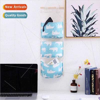 ins cotton linen fabric three layers hanging bag behind door
