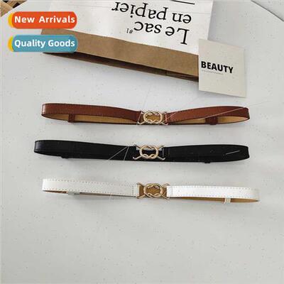 ins gold buttons buckle belt thin dress simple waist seal fe