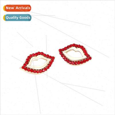 Personalized fashion encrusted diamond red lips earrings INS