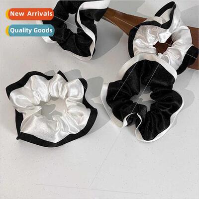 Satin large intestine ring Korean texture black whe tie hair