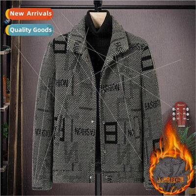 Tweed jacket men short fall winter cotton thickened tweed ja