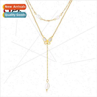 mple tanium steel gold butterfly collarbone chain stainless