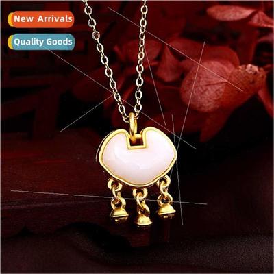 Ancient White Peaceful Long Life Lock Necklace适用Girls Bell