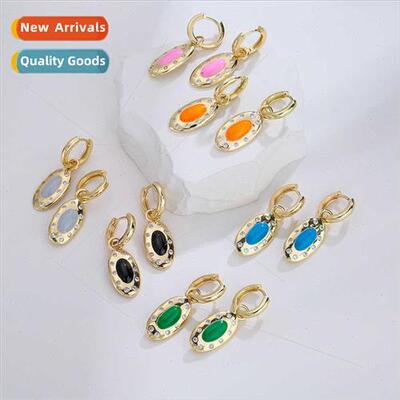 Copper plated 18K gold zirconia vintage earrings female geom