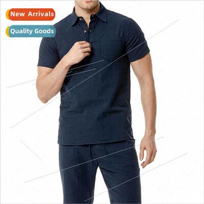 s Mens Cotton nen Lapel ngle Pocket Beach Su TC15