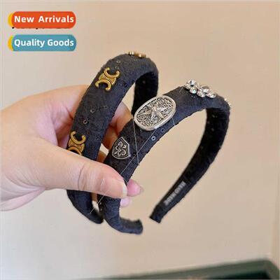 ins retro sequins high skull top heavy cross hair band hairp