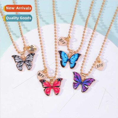 model creative letters best friend butterfly necklace girlfr