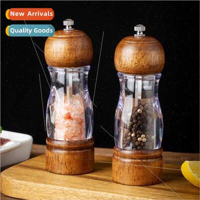 Solid Wood Pepper Grinder Clear Plastic Pepper Mill Oak Blac