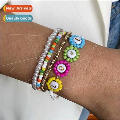 Europe  LOVE letters daisy flowers rice beads multi-layer br