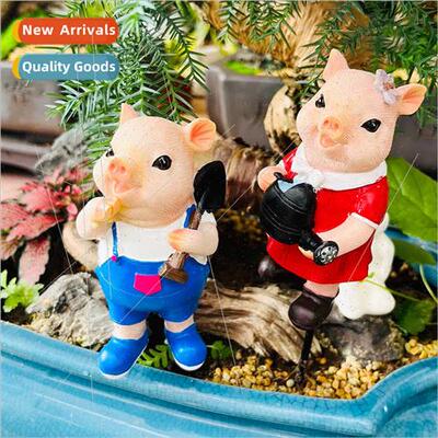 Garden pots plug-in cute cartoon piggy ornament outdoor synt