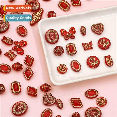 Acrylic baroque retro red description series beads DIY beadi