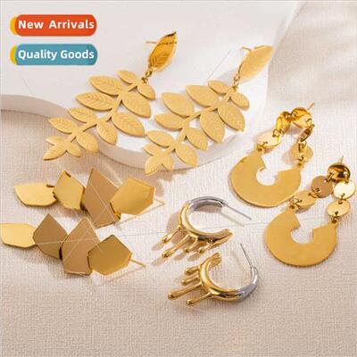 Fashion new tanium steel earrings polygonal leaves long mult