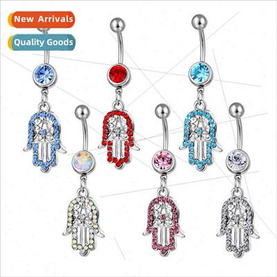 New Europe Multi-color Diamond Encrusted Palm Belly Button R