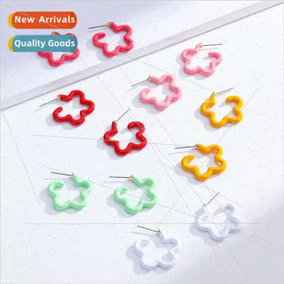 Geometric oil drop enamel skeleton flower earrings women Eur