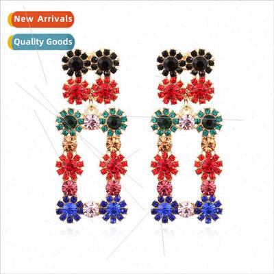 New exaggerated alloy diamond earrings retro fashion colored