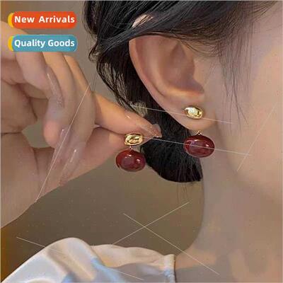 French Vintage Metal Bean Oval Drip Glaze Earrings适用Women