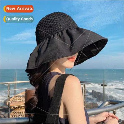 2023 Korean  summer hat female mesh straw top large brim fis