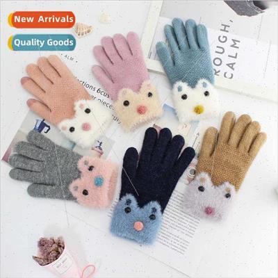 Women full-finger touchscreen gloves winter cute cartoon cat