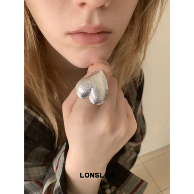 LONSLAN ACC 2025ss个性韩系银色磨砂质感爱心百搭戒指